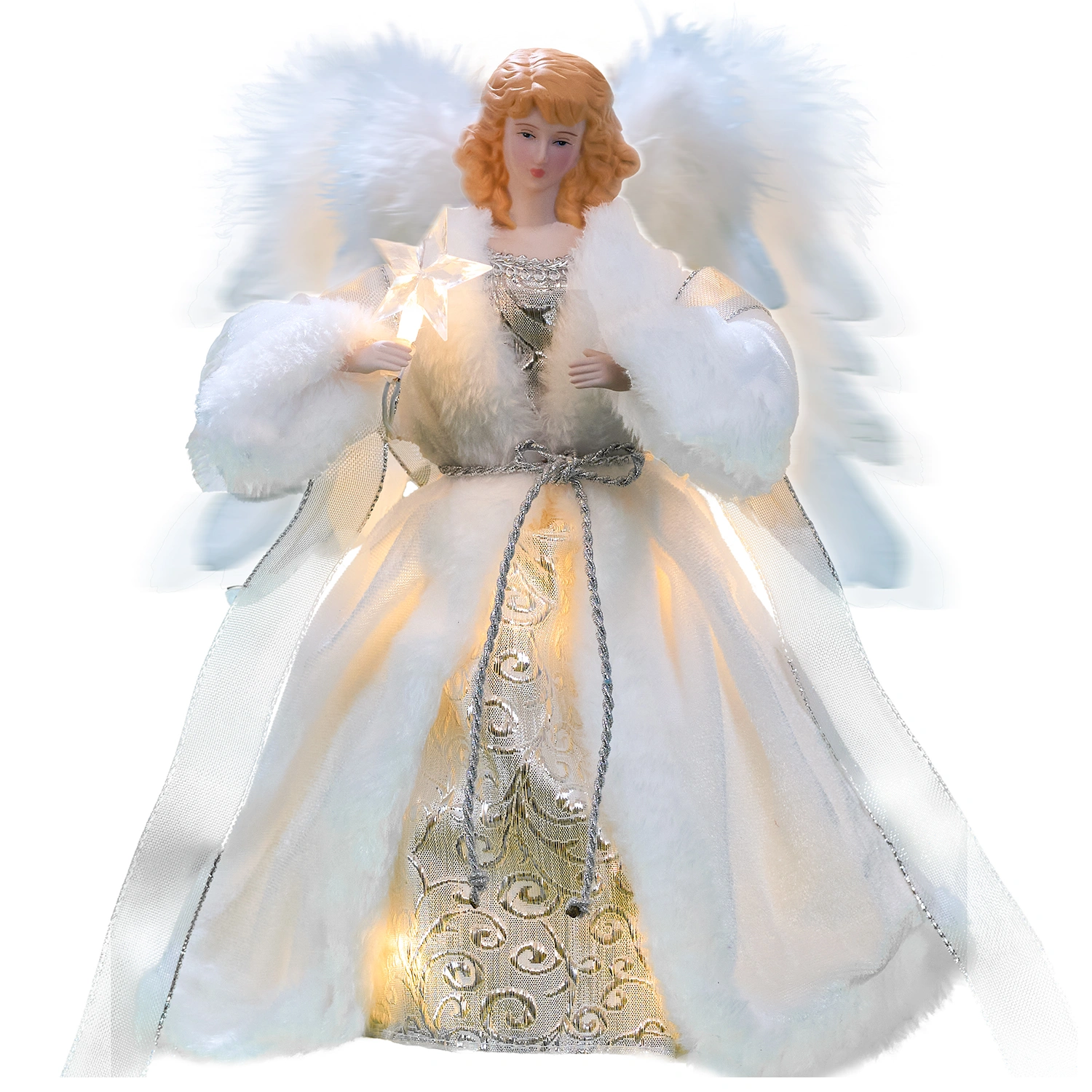 12″ Light Up Animated Christmas Snow Silver Angel Tree Topper